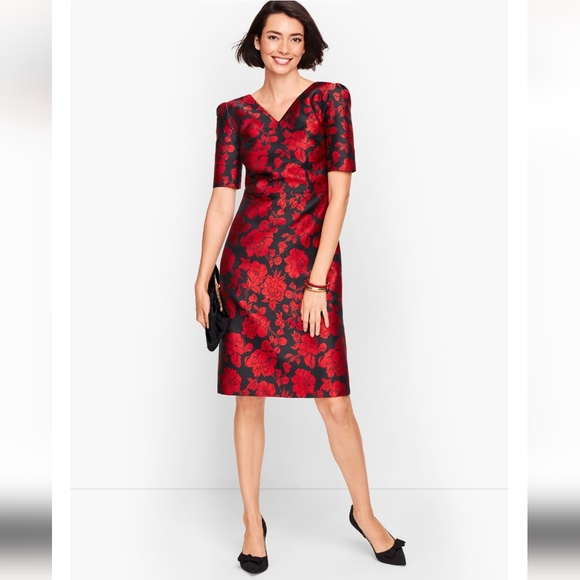 Talbots | Dresses | Nwt Talbots Back Bow Floral Jacquard Short Sleeve ...